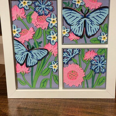 3D Butterfly Shadow Box SVG, Layered Wild Flowers SVG, Spring Shadow ...