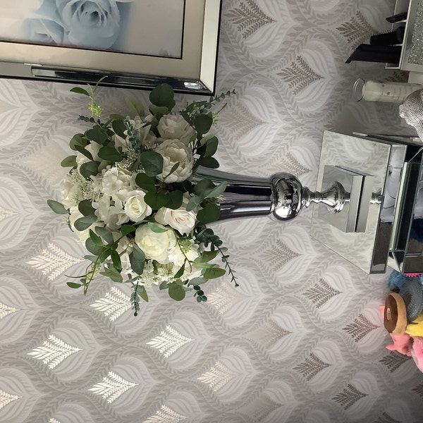 White and Sage Green Wedding Table Arrangement, Guest Table Flower Ball ...