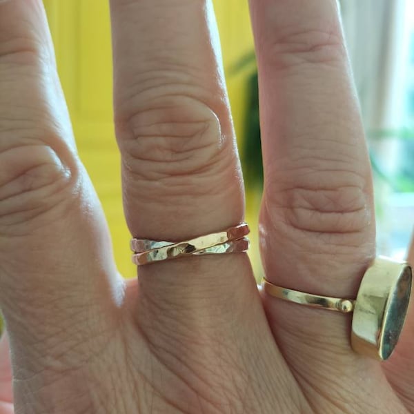 14k Gold and 925 Silver Russian Twist Ring, Gift for Her, Interlocking ...