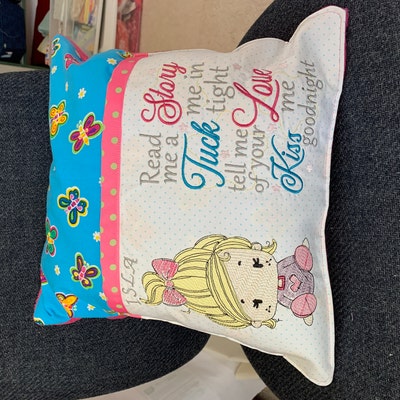 Read Me A Story Love Girl Embroidery Reading Pillow Saying, Pocket ...