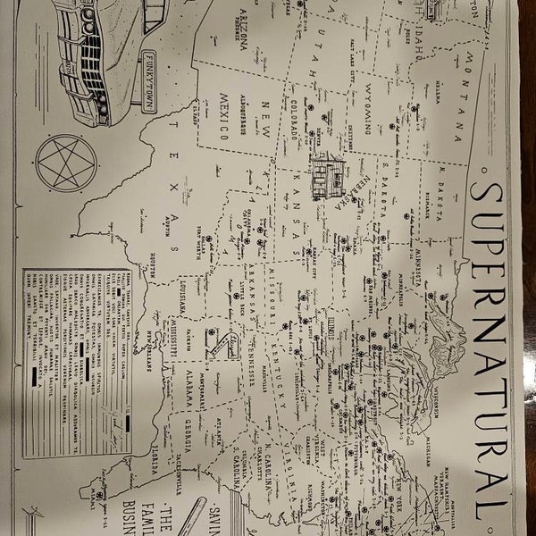 Fan Art Hand Drawn SUPERNATURAL Map - Etsy