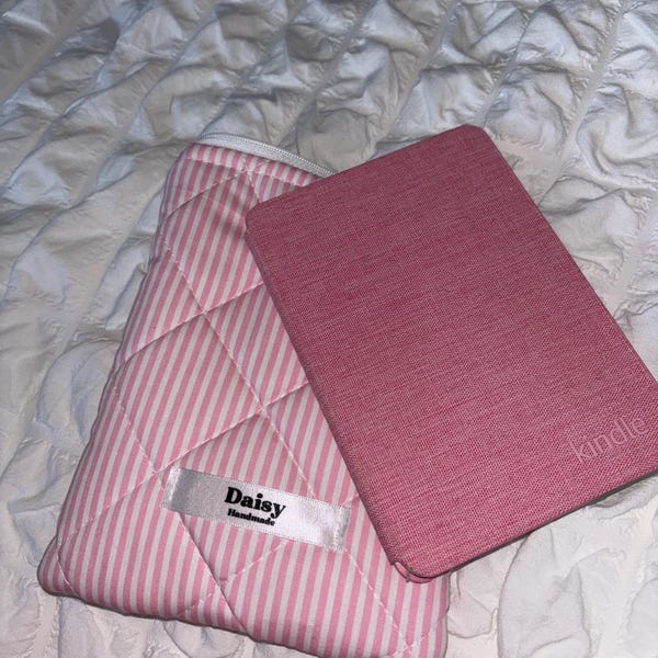 Quilted Laptop iPad Tablet Sleeve in Pink Rose With Pink Gingham Lining ...