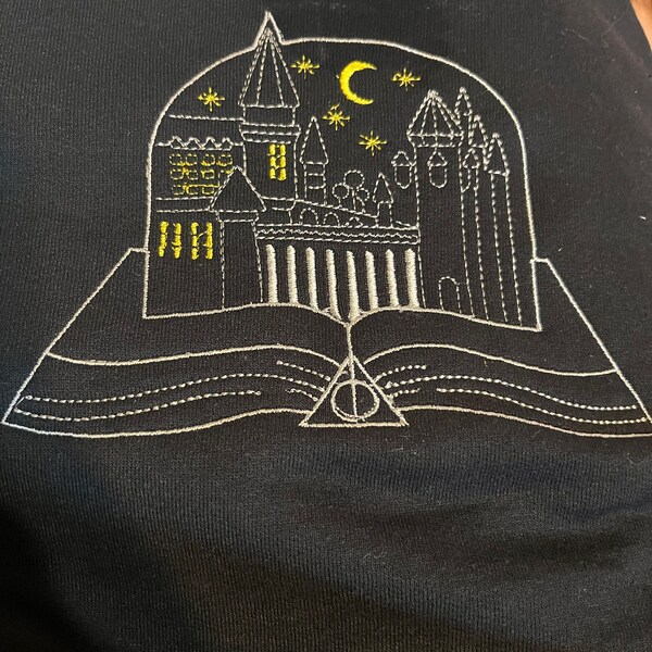 Magic School Castle at Night in a Book Embroidery Design - Wizarding ...