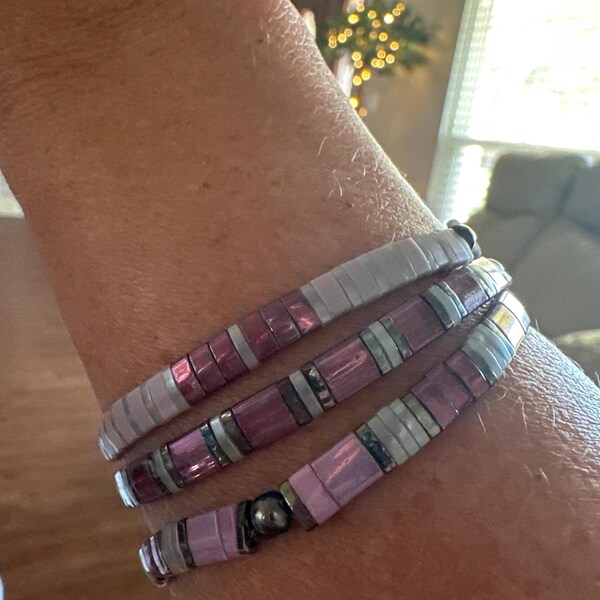 Judy | Tila Stack Bracelets | BOHO Glass Tile Stretchy Bracelet ...