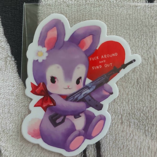 Gun Bunny Sticker | Creepy Cute Badass Rabbit FAFO Art on Waterproof ...