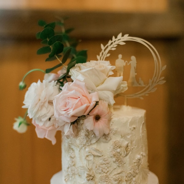 Boho Floral Wedding Cake Topper With Cat, Wreath Wood Cake Topper With ...