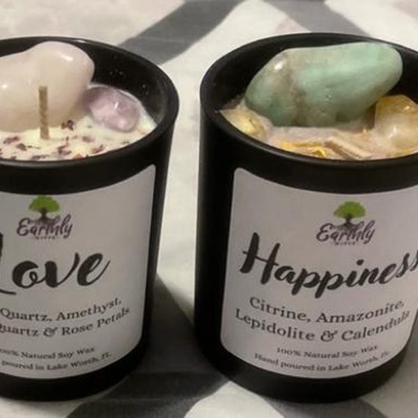 Intention Candles Infused With Crystals and Herbs, Homemade Meditation ...
