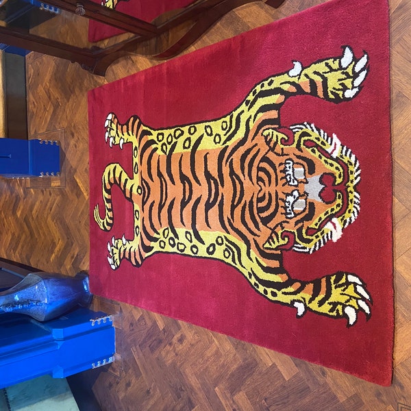 Persian Style Traditional Authentic Leopard Rug Gold Pink Red Brown ...