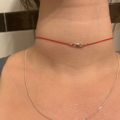 Red String Choker With Open Crescent Moon Charm Necklace Made - Etsy