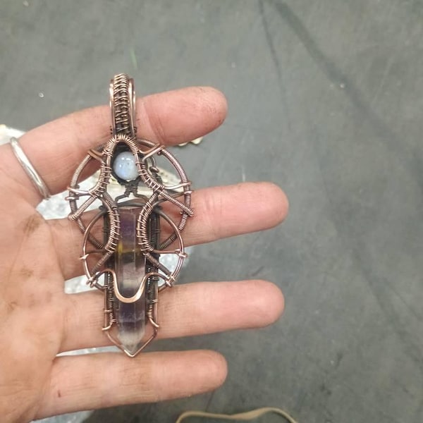 Tiger Eye,moonstone Evil Eye Gemstone Copper Wire Wrap Pendant Jewelry ...