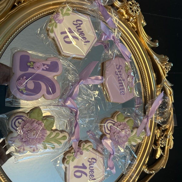 1 Dozen - Personalized Lavender Sweet 16 Birthday Cookie Favors ...