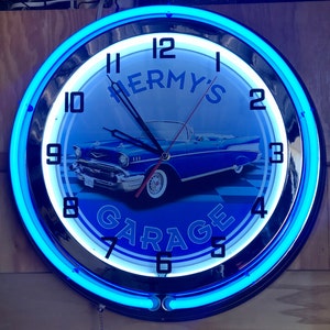 Customized Neon Sign Garage 19 Clock, Personalized Automotive Garage ...