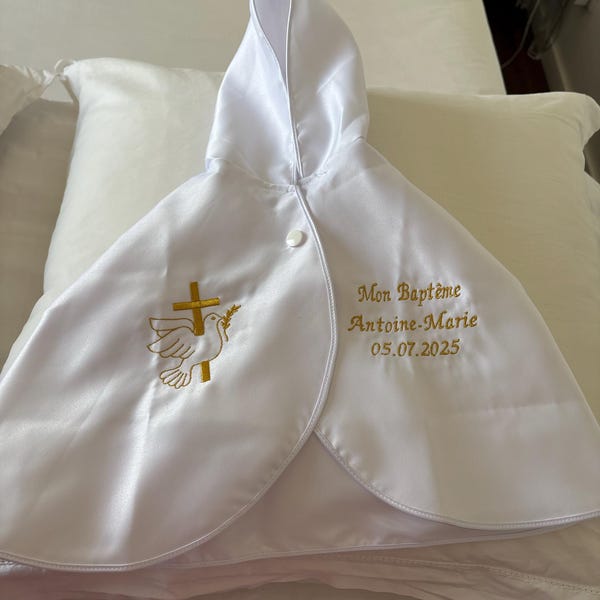 Satin White Baptism Cape - Embroidered and Custom - Cross and Dove - Etsy