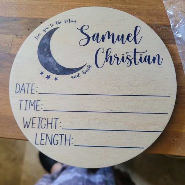 Birth Stat Sign, Round Wood Birth Stat Sign, Moon and Stars Nursery ...