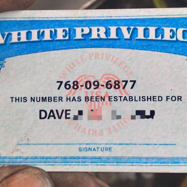 Official White / Black Privilege ID Card - Thick Plastic Card - Full ...