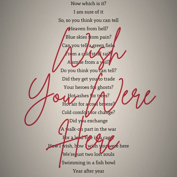 Wish You Were Here, Pink Floyd Poster, Pink Floyd Print, Song Lyrics ...