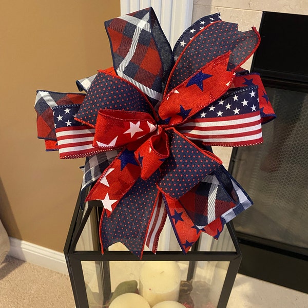 Patriotic Bow~lantern Bow~mailbox Bow~red White and Blue Wreath Bow ...