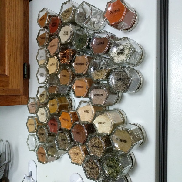 Magnetic Spice Rack by Gneiss Spice | 24 Small Empty Hexagon Glass Jars ...