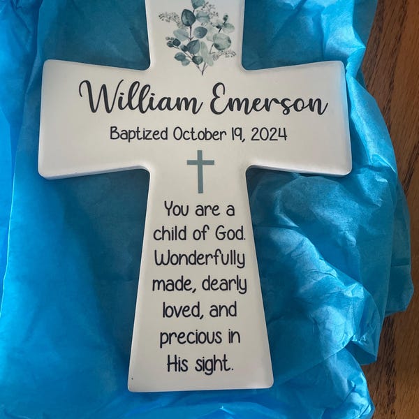 Personalized Ceramic Cross Gift, Baptism Gift for Boy, Godson Gift ...
