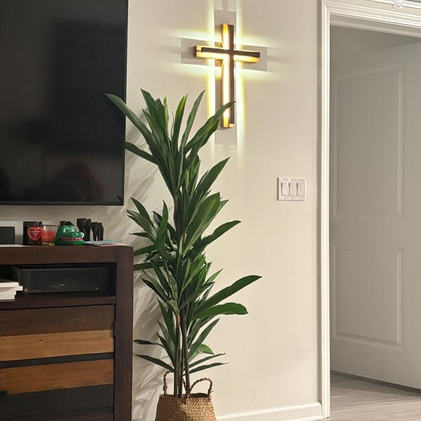 Lighted Wooden Cross Wall Decor |christian Cross | Religious Wall Decor ...
