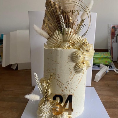 Gold and Cream Bakers Box Cake Decoration Kit Dried Flower - Etsy