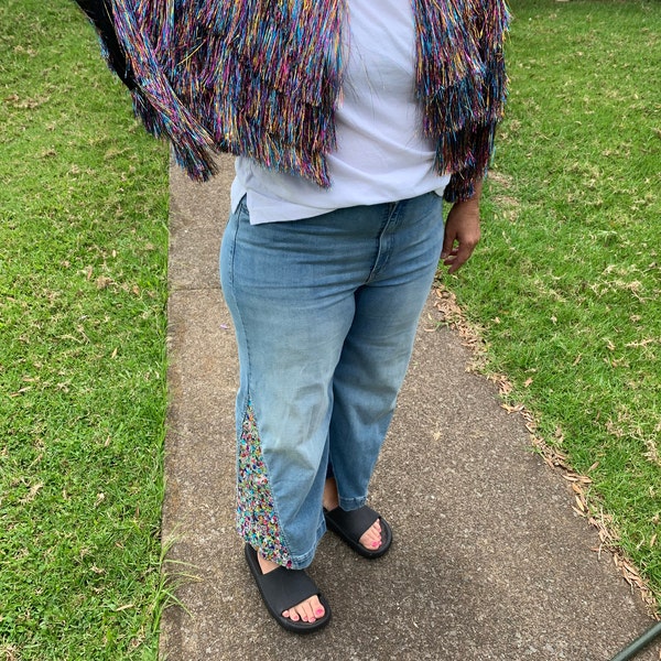 Rainbow Tinsel Fringe Studded Jacket | Metallic Party Jacket | Karma ...