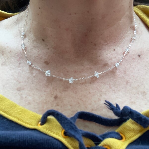 Ultra Tiny Sparkly Herkimer Diamond Necklace, Dainty Diamond Jewelry ...