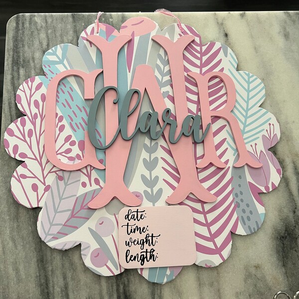 3 Initial UNFINISHED Scallop Monogram Door Hanger / Initial Door Wreath ...