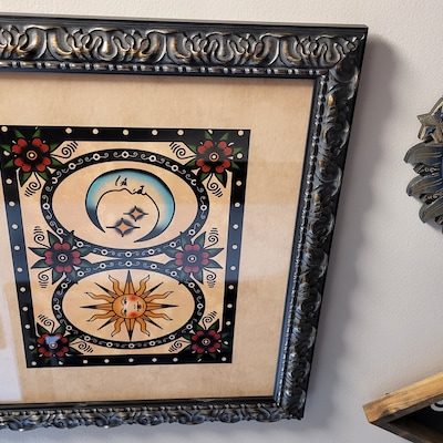 American Traditional Sun and Moon Celestial Tattoo Flash Art Print - Etsy
