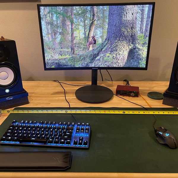 LEATHER DESK MAT, Custom Size Desk Pad, Desk Protector, Black Desk Top ...