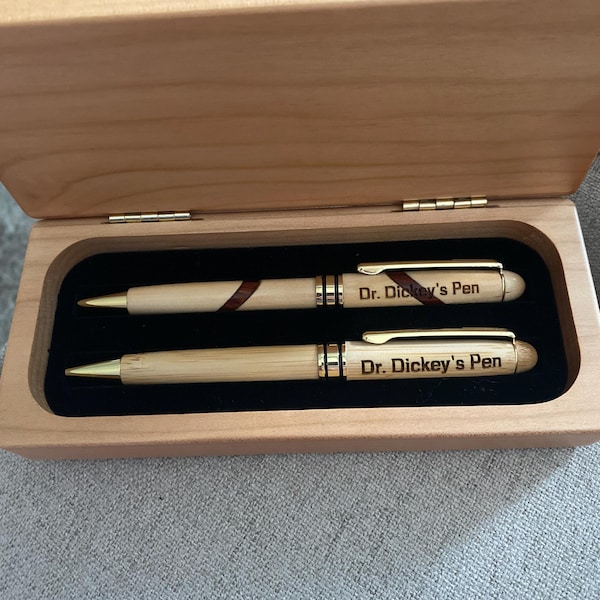 Engraved Wooden Pen Set Monogramed Pen Case Rosewood Pen Box Pen ...