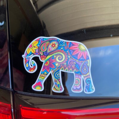 Elephant Car Decal Colorful Design Bumper Sticker Laptop Decal Pink ...