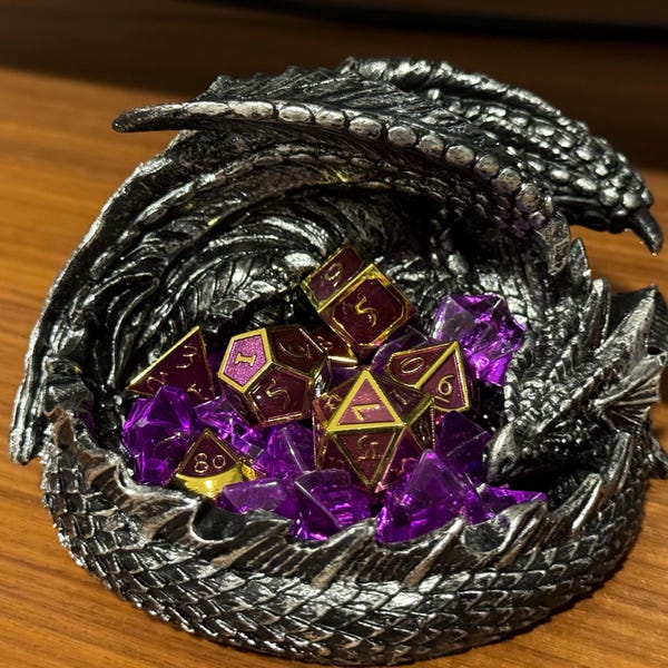 Dragon D&D Dice Container With Metal D20 Set and Crystals - Etsy