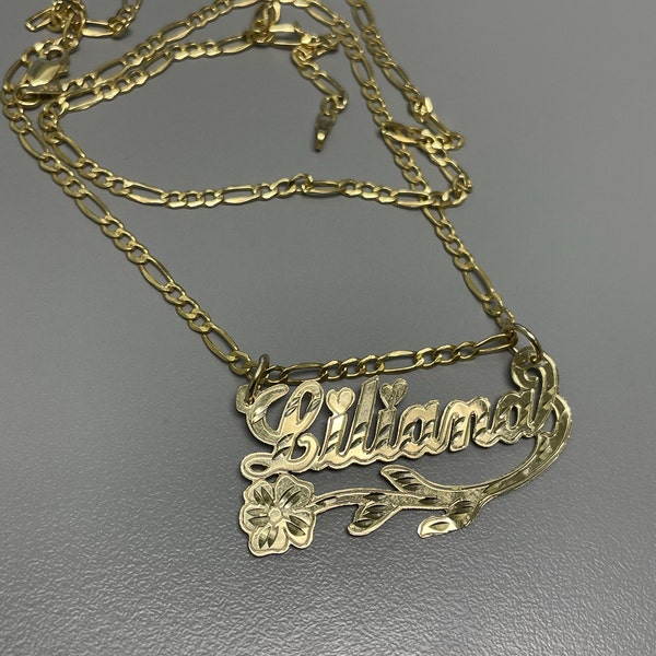 10K Gold Personalized Name Plate Pendant With Ruby Flower - Etsy
