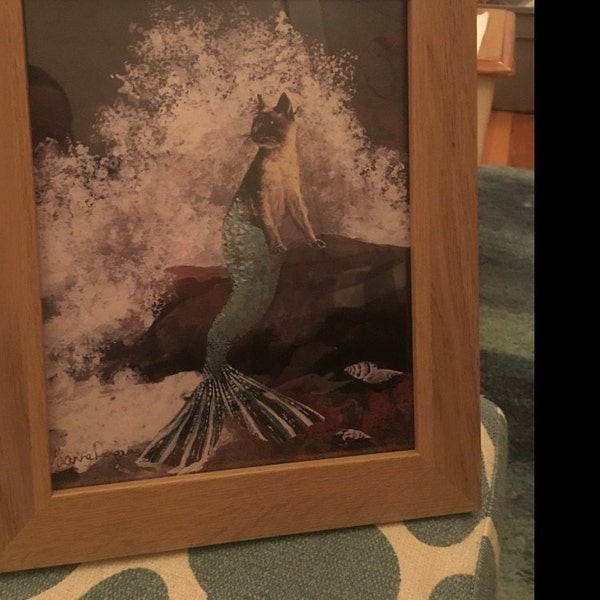 Mermaid Cat Art Print, 8x10" Mer-cat Illustration, Weird Mermaid Decor ...