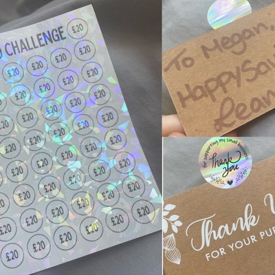 500 & 1000 Holographic Tin Tracker Sticker Money Saving Challenge Cash ...