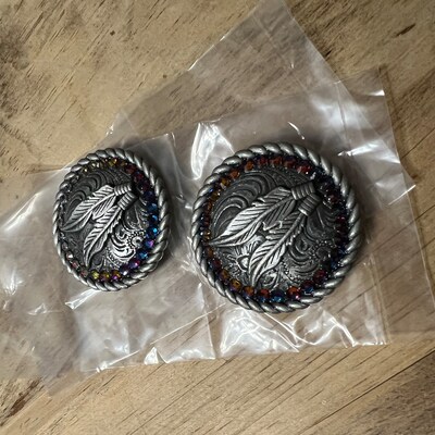 Antique Silver Round Rope Edge Feathers Concho Blue Volcano - Etsy