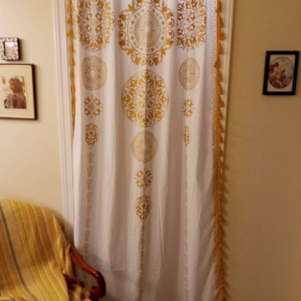 Gold Mandala Medallion Moroccan Window Curtains Tapestry Indian Drape ...
