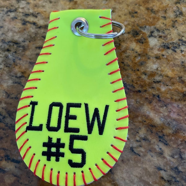 Softball Keychain Personalized Softball Key Chain, Embroidered Softball ...