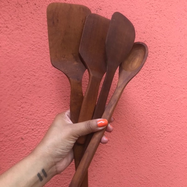 Wooden Kitchen Utensils Set - Large Flipper, Small Flipper, Cooking ...
