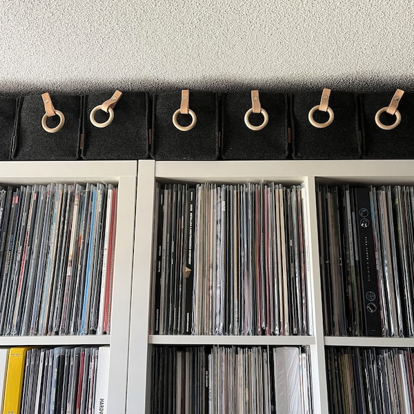 CD Storage Box With a Flap, Wooden Ring and Leather Handle, Felt Basket ...