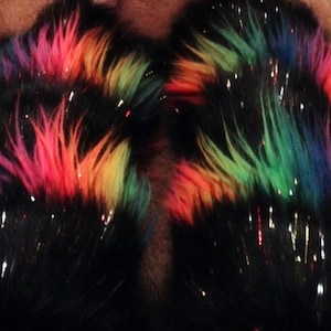 Fluffies Rave Wear Sparkle Black and Rainbow Furry Leg Warmers - Etsy