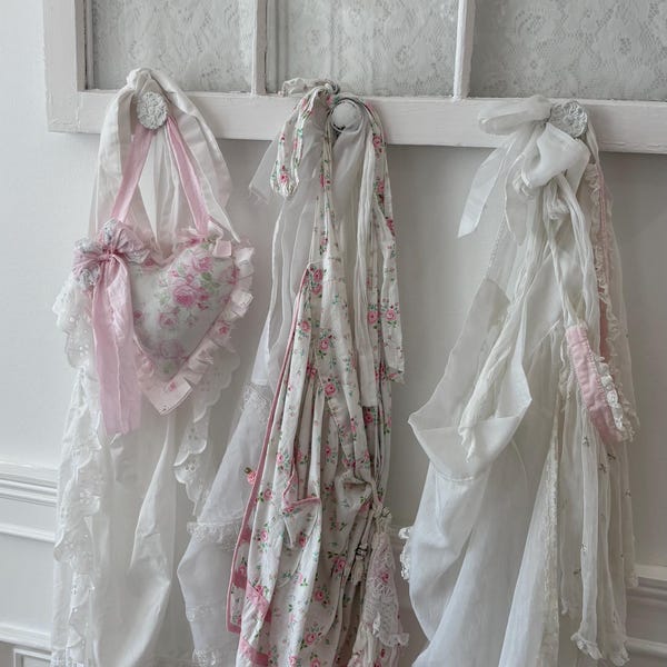 Tattered Pink and White Toile Raw Edge Washed Cotton Wrinkled Crinkled ...