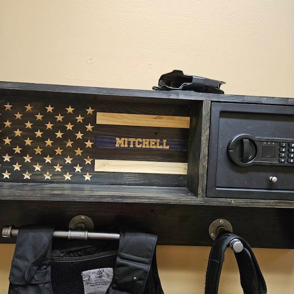 Police Duty Gear Rack With Lockbox Safe FREE Metal Miranda Card - Etsy