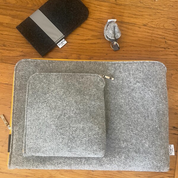 FELT LAPTOP SLEEVE Yellow Zipper Gray Felt MacBook Cover Corner Zipper ...