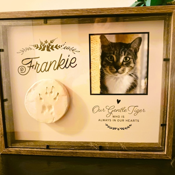 Pet Memorial Shadow Box: Custom Paw Print Holder for Clay or Ink Paw or ...