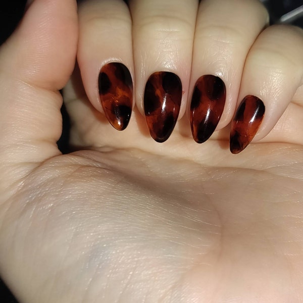Tortoise Shell Press on Nails | Fall/autumn Design | Long Stiletto ...