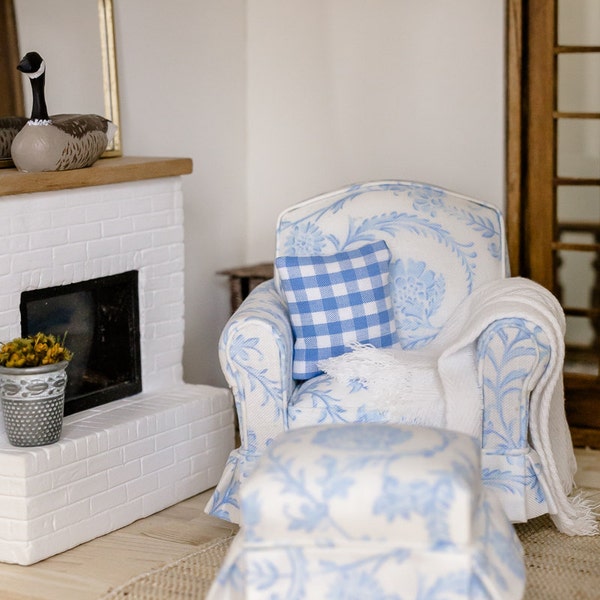 Miniature/dollhouse Shabby Chic Armchair, Ottoman and Optional Pillows ...