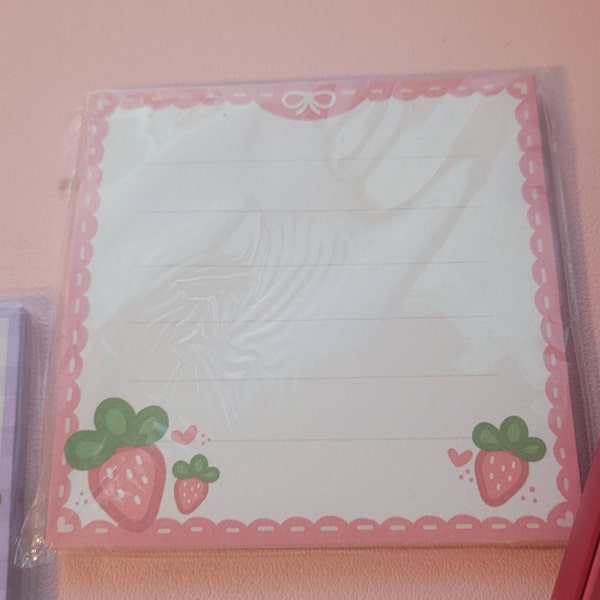 Strawberry Sticky Notes | Kawaii/cute Aesthetic | Stationery Memo Pad ...