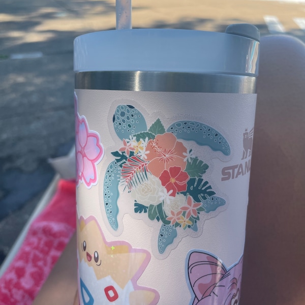 Sea Turtle With Flowers Clear Vinyl Sticker || Ocean Stickers Surf ...